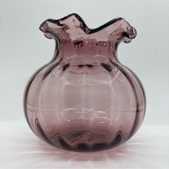 Accents | Vintage Amethyst Purple Ribbed Art Glass Vase Ruffled Rim ...
